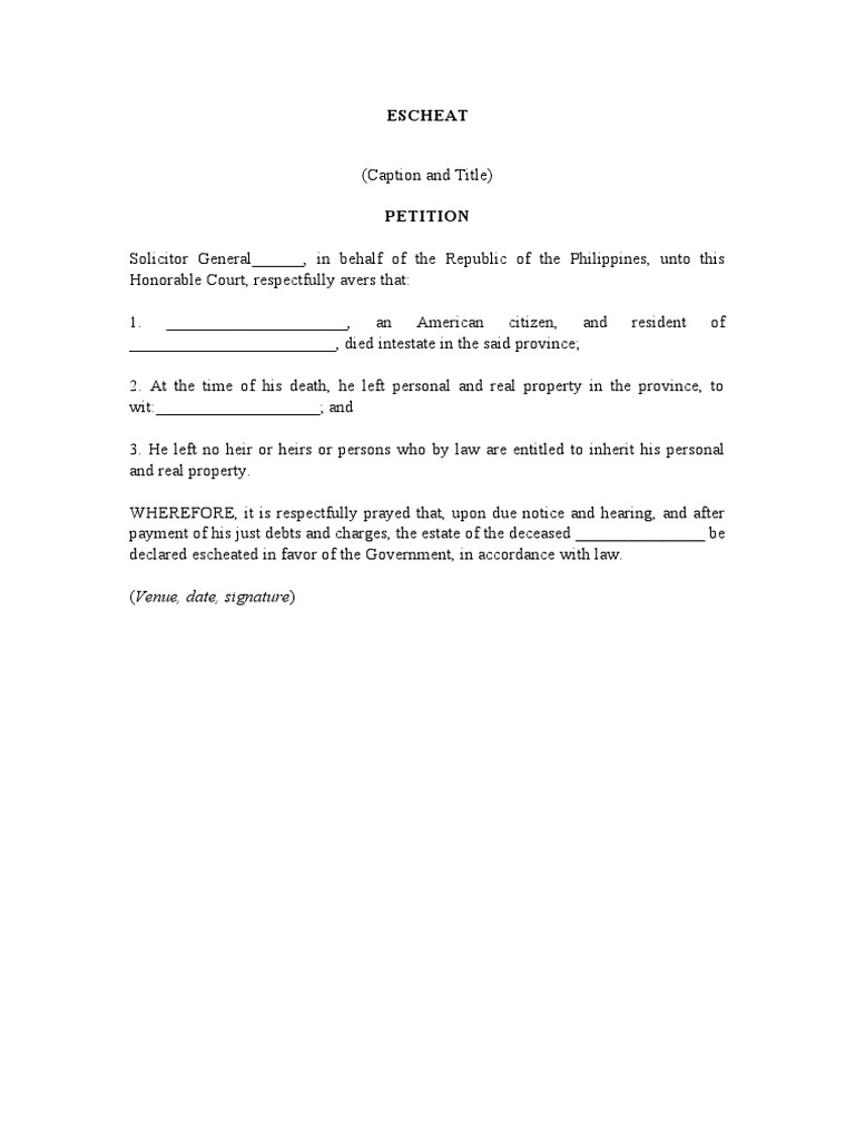 Petition for Escheat of Estate | PDF