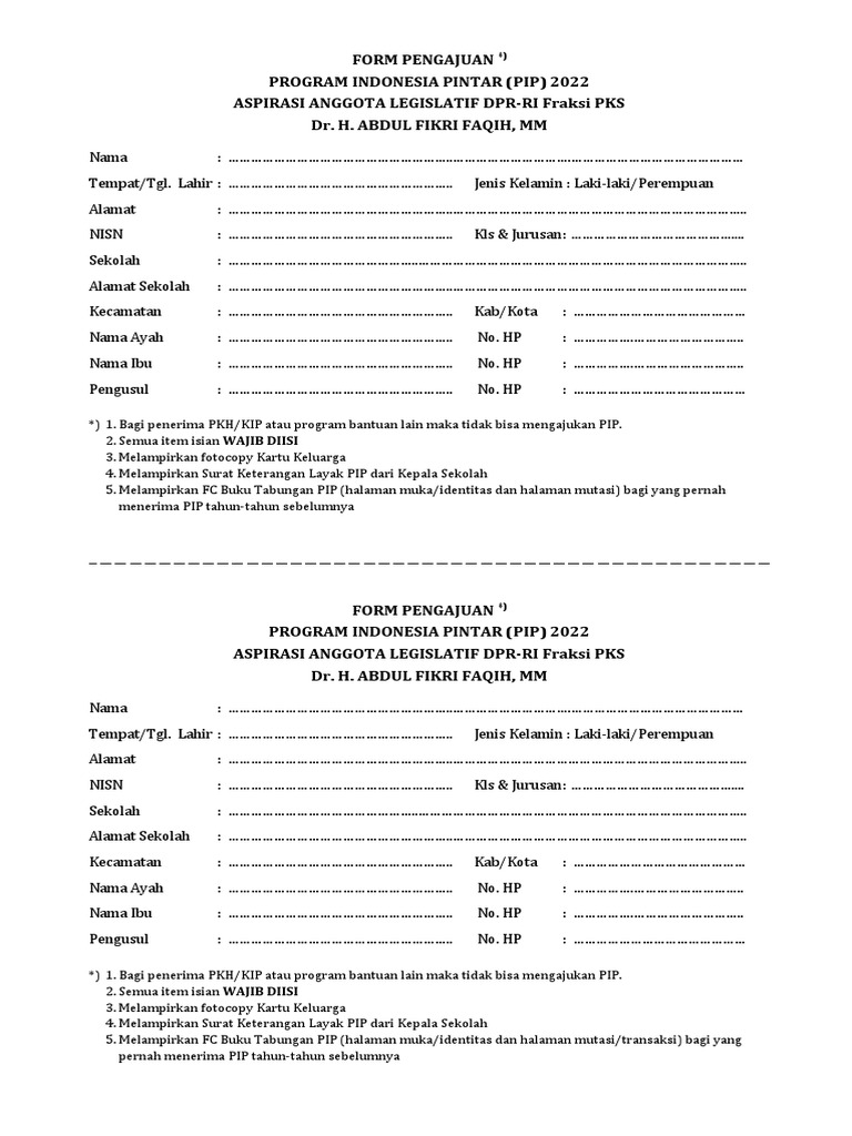 Formulir Pip 2022 | PDF
