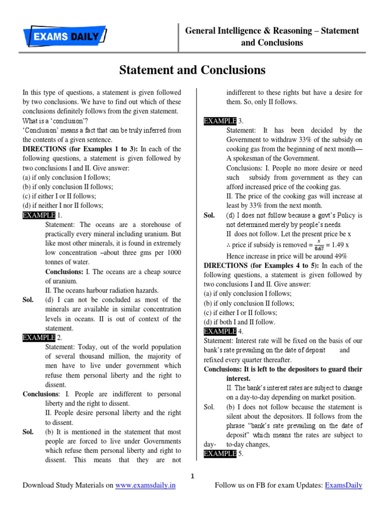 Statement Ans Conclusions Study Materials | PDF | Economies