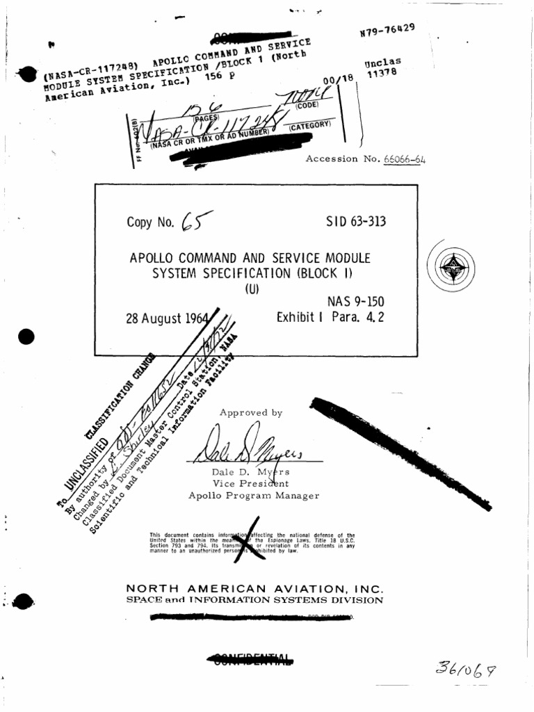 Apollo Command and Service Module System Specification Block 1 26 ...