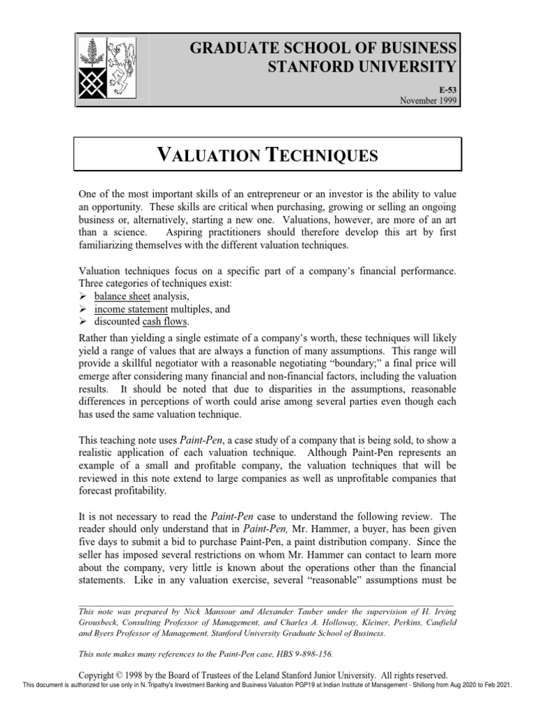Valuation Techniques | PDF | Valuation (Finance) | Discounted Cash Flow