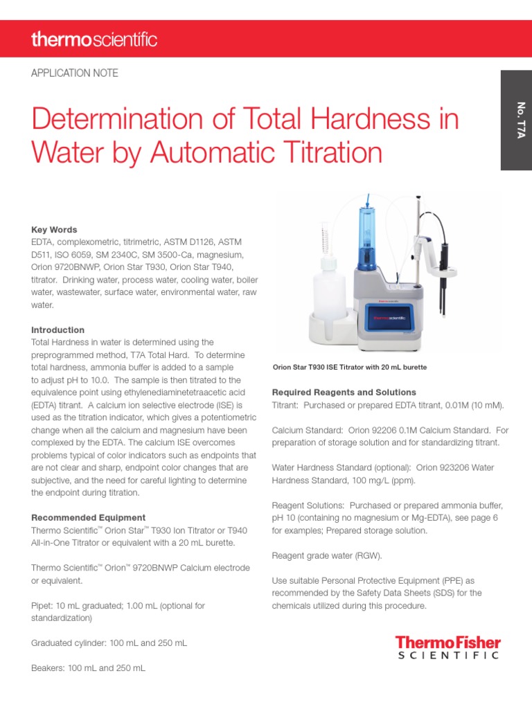 App Note T007A - T930 Ion - Total Hardness in Water | Download Free PDF | Titration | Chemistry