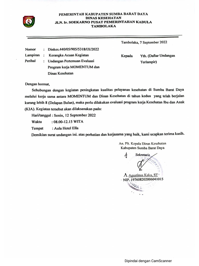 Surat Undangan Pertemuan Evaluasi Program | PDF