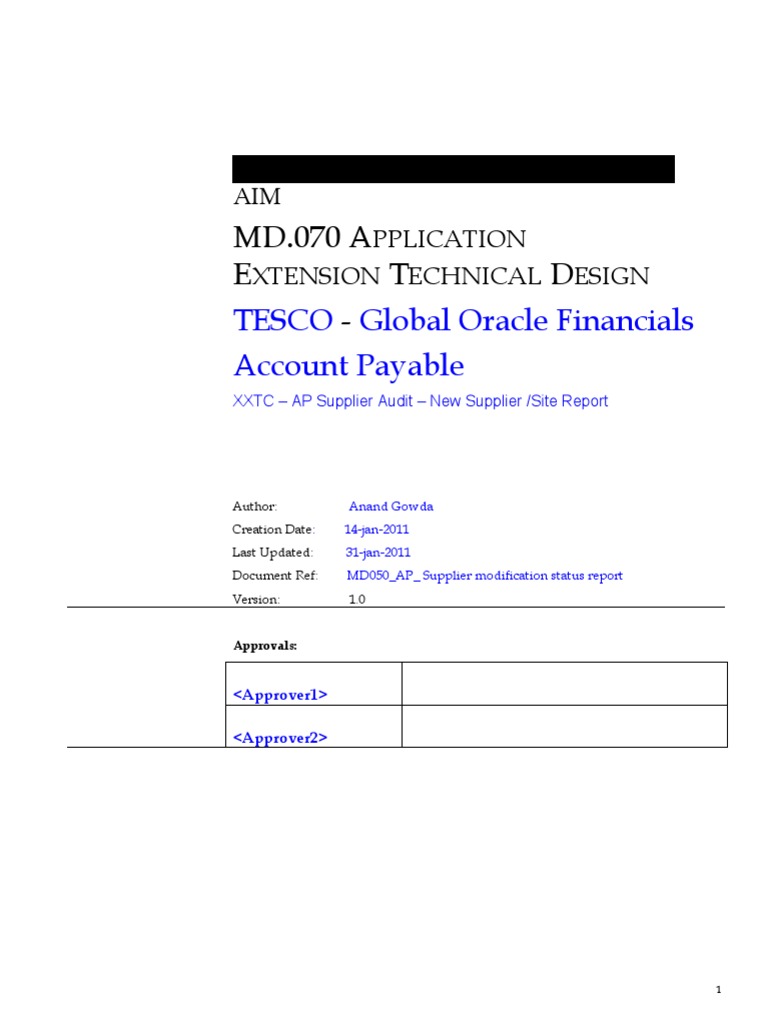 MD070 AP New Supplier Site Audit Report | PDF | Databases | Parameter (Computer Programming)