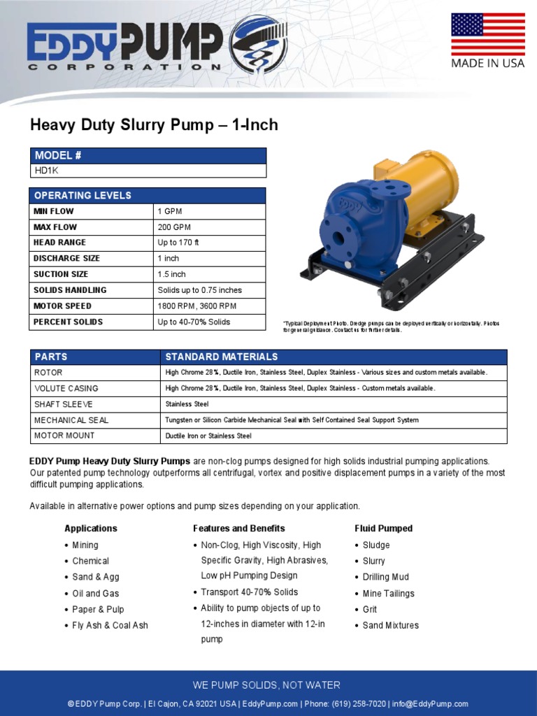 hd1000 1 Inch Pump Specs v1.1 | PDF | Pump | Solid