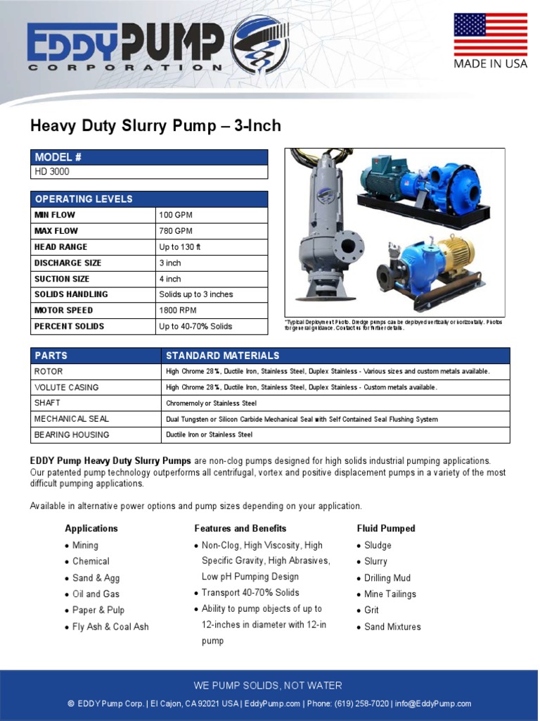 Hd3000 3 Inch Pump Specs v4 | PDF | Pump | Solid