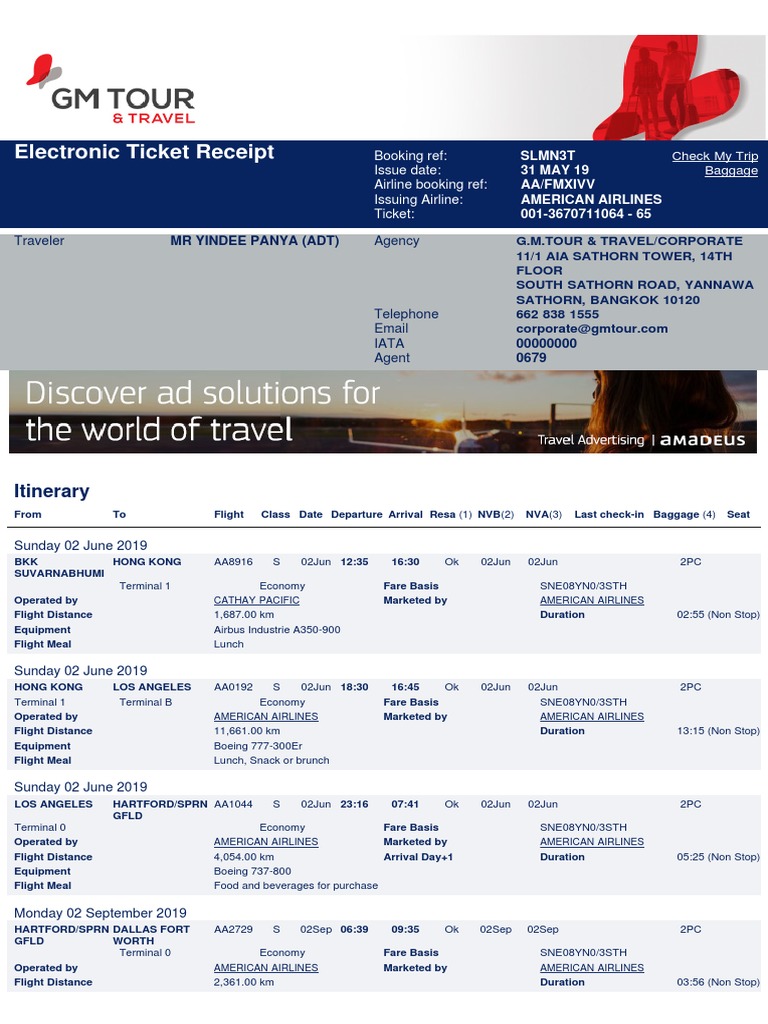 American Airlines Electronic Ticket Receipt | PDF | American Airlines ...
