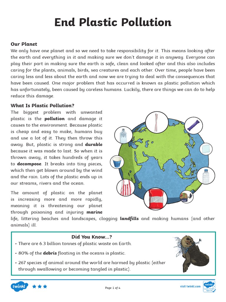 End Plastic Pollution Reading Comprehension | PDF | Reuse | Recycling