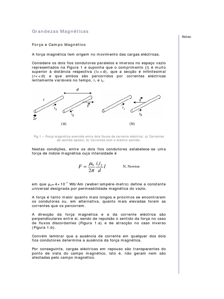 Força magnética entre condutores e indução eletromagnética | PDF ...