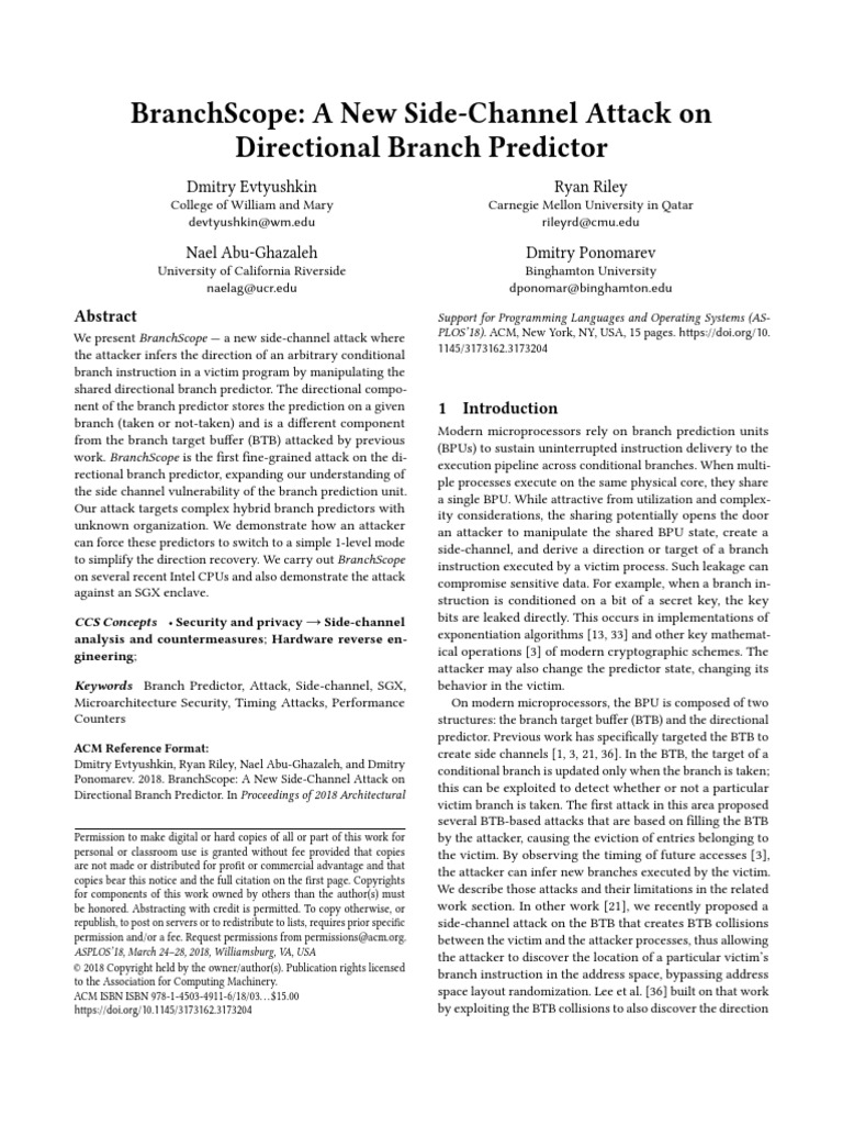 BranchScope A New Side-Channel Attack | PDF | Computer Science ...