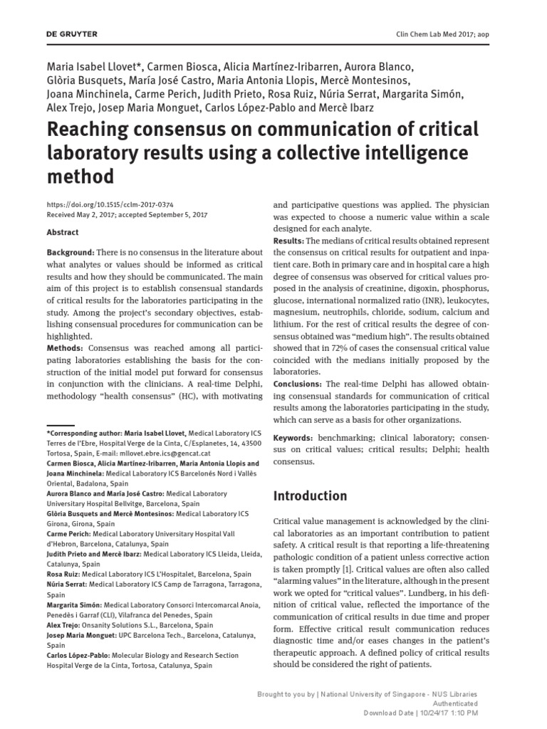 Critical Values | PDF | Patient Safety | Medicine