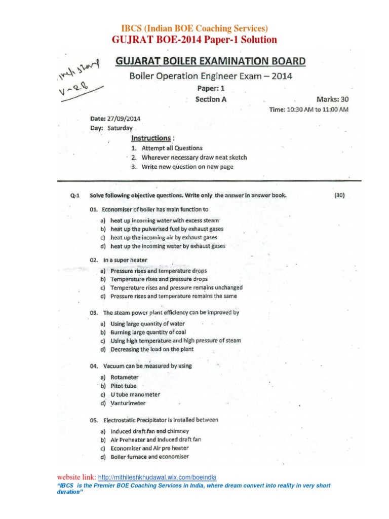 Gujarat BOE 2014 Paper-1 Solutions | PDF | Nondestructive Testing | Boiler