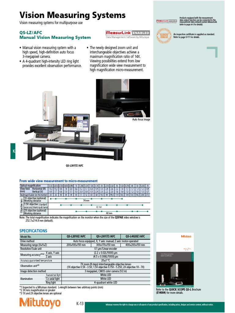 QS-LZ AFC Manual Vision Measuring System | PDF | Autofocus | Zoom Lens