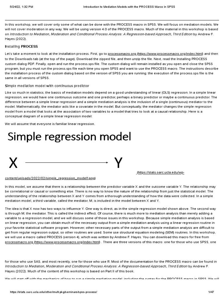 Introduction To Mediation Models With The PROCESS Marco in SPSS | PDF ...