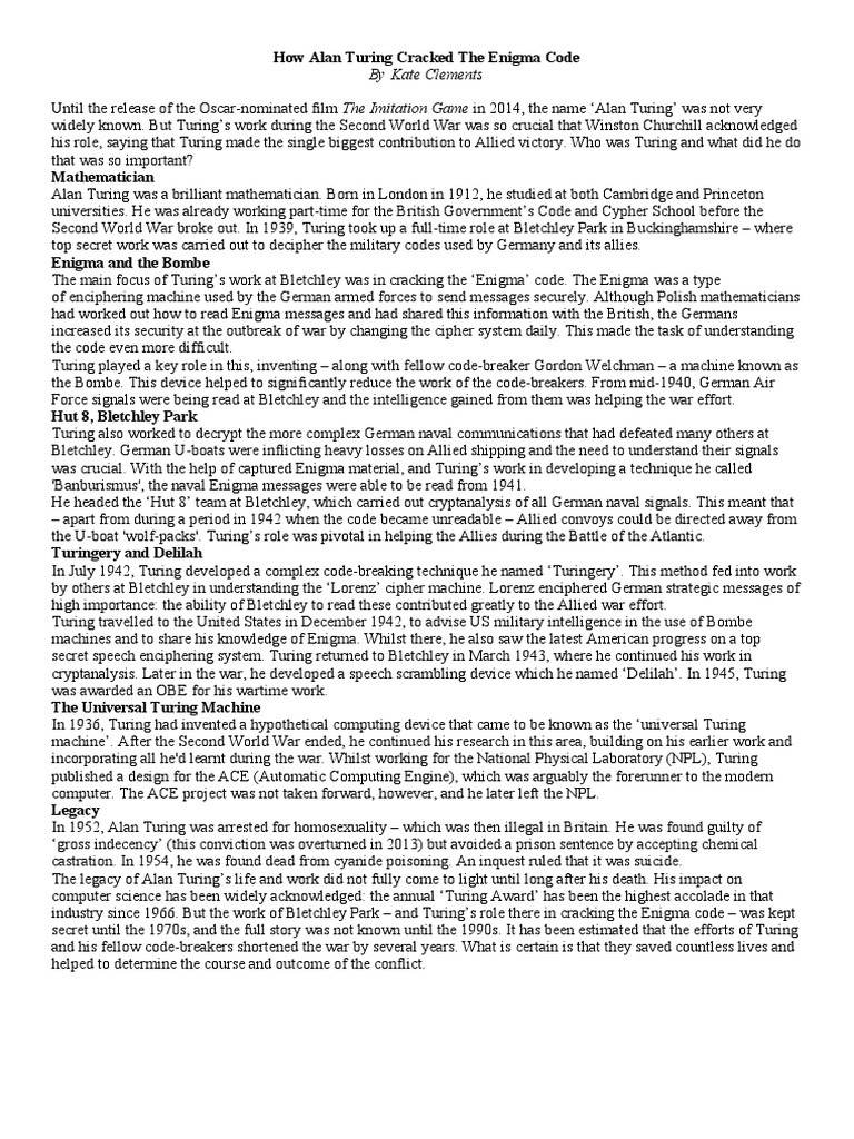 How Alan Turing Cracked The Enigma Code | PDF | Alan Turing | Bletchley ...
