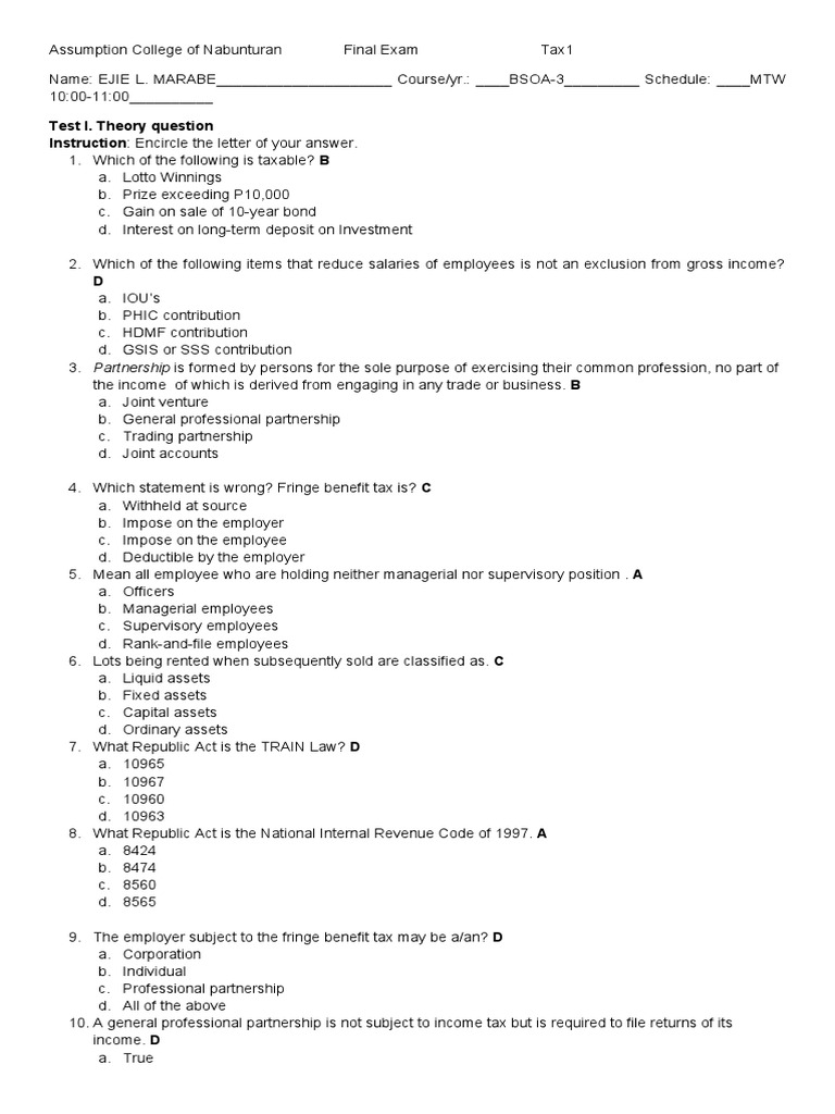 Tax1 Final Exam 2022 A | PDF | Tax Deduction | Income