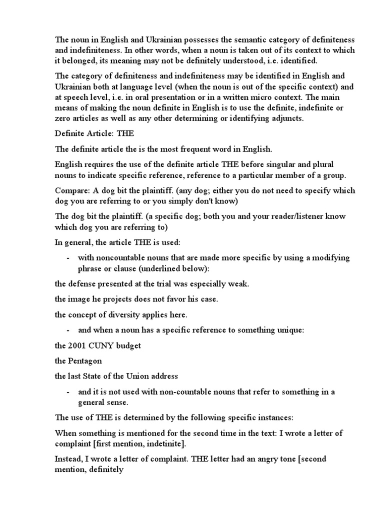 The Definite Article The | PDF | Noun | Grammatical Number