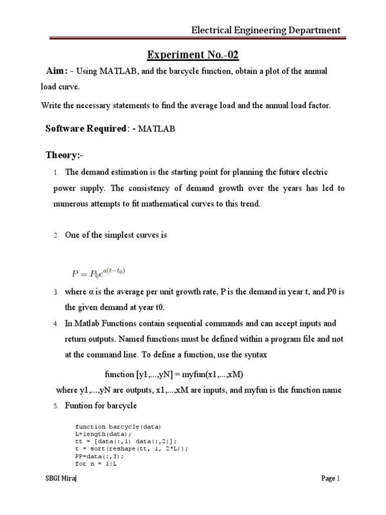 Experiment 2 Plot Of The Annual Load Curve Pdf Matlab Function Mathematics 4640