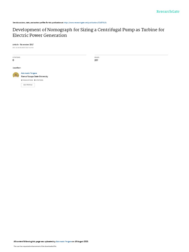Development of Nomograph For Sizing A Centrifugal | PDF | Pump | Electric Generator