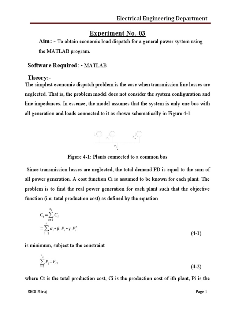 Experiment 3 Economic Load Dispatch Pdf Mathematical Optimization