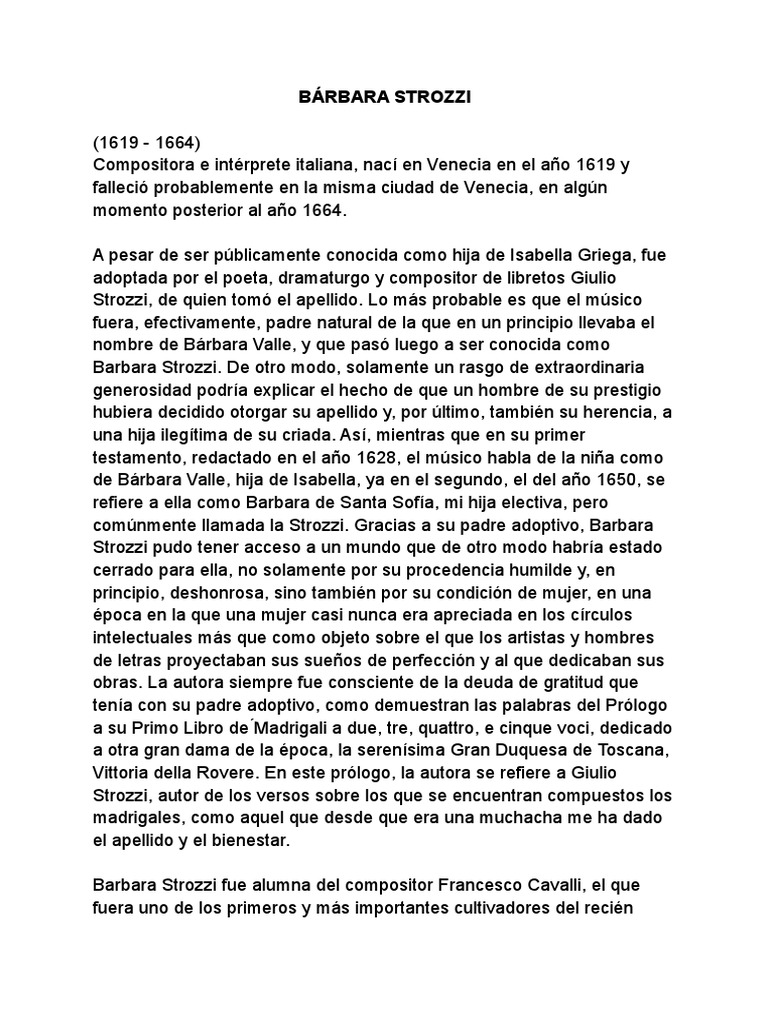 Bárbara Strozzi | PDF | Las artes escénicas