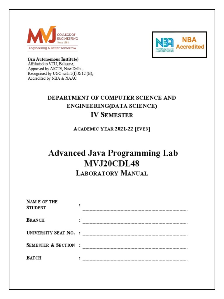 Advanced - Java - Lab Manual (Updated) 31.05.2022 | PDF | Method (Computer Programming) | Port ...