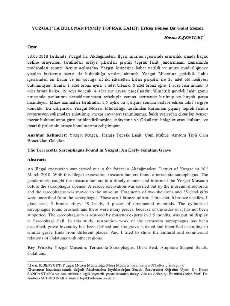 YOZGATTA BULUNAN PISMIS TOPRAK LAHIT Erk | PDF