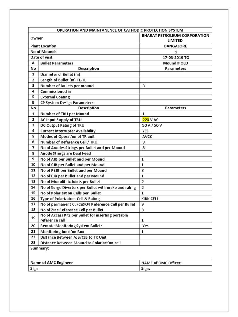 AMC Report For BPCL BANGALORE | PDF | Rectifier | Anode