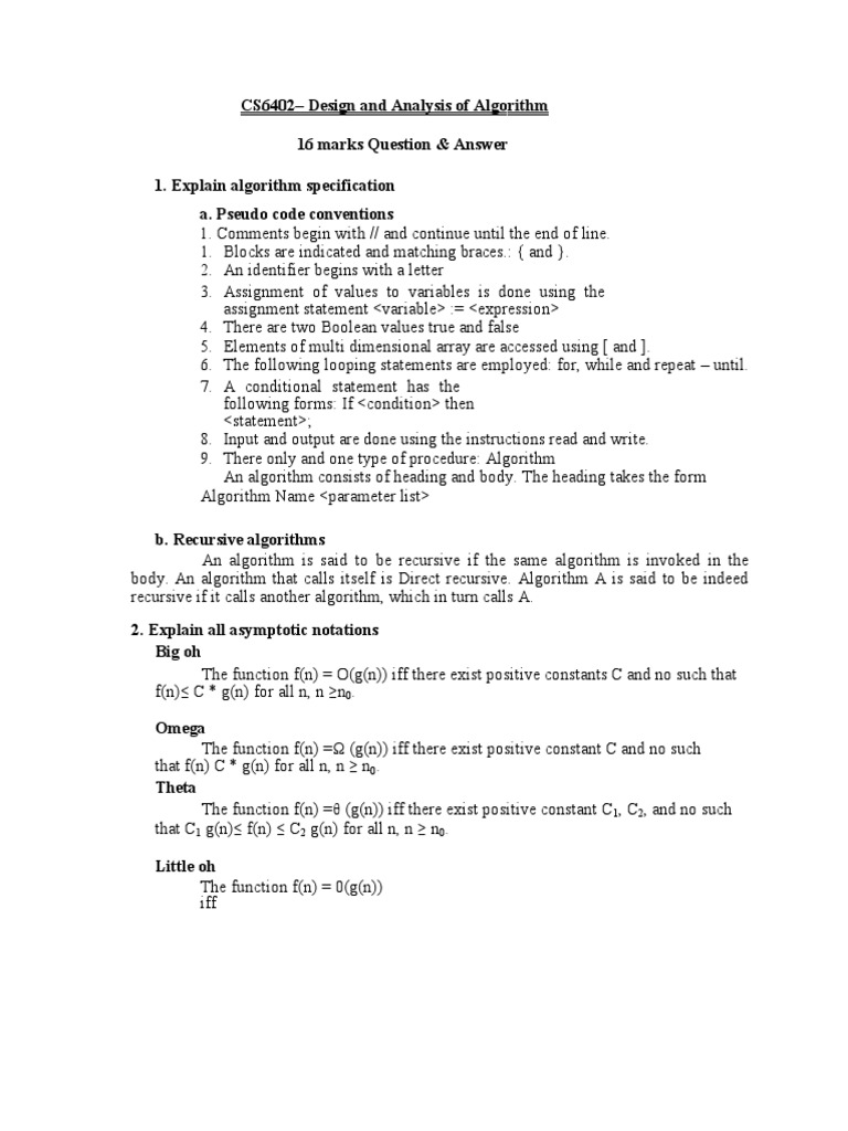 Cs6402 Daa 16marks With Answers Pdf Time Complexity Vertex Graph Theory