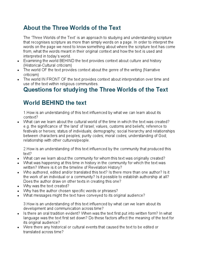 Understanding the Three Worlds of Text | PDF | Bible | Understanding