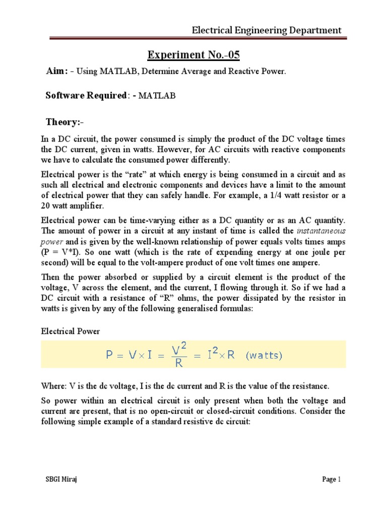 Experiment 5 - Average and Reactive Power | PDF | Electric Power | Ac Power