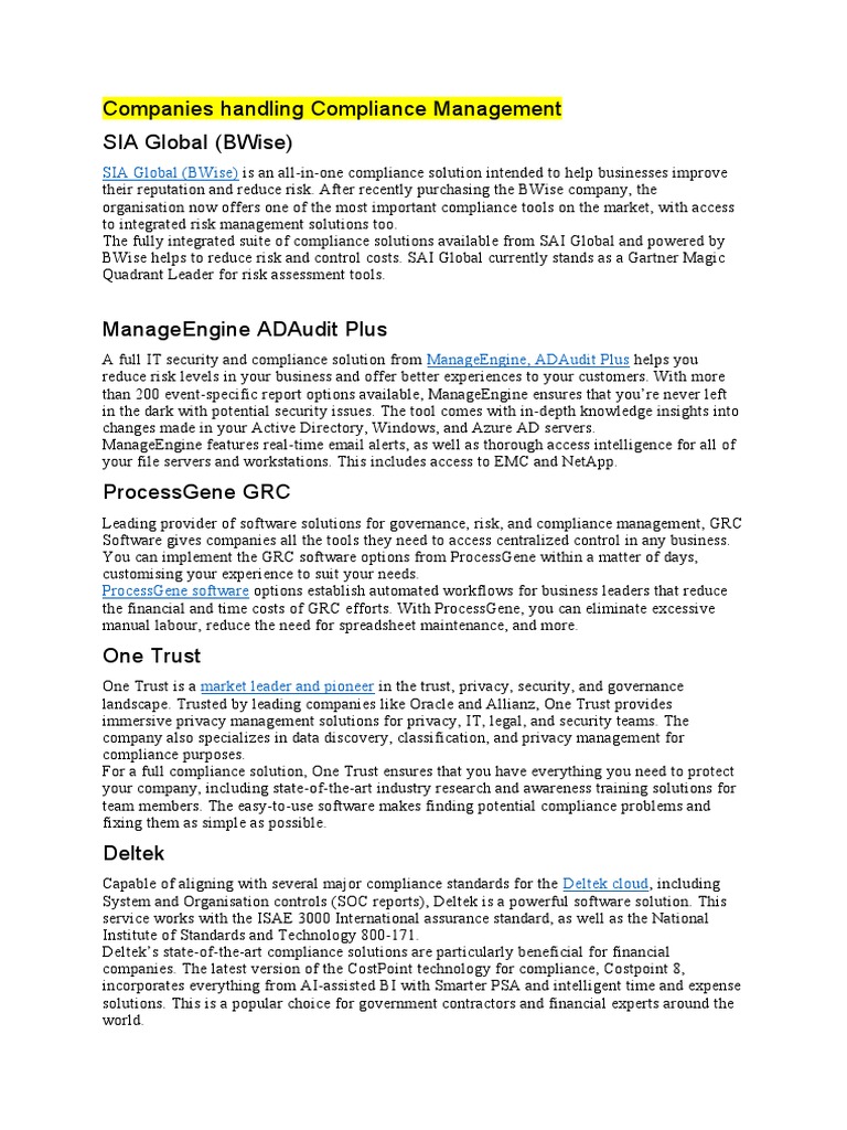 Compliance Management Solutions Overview | PDF | Regulatory Compliance ...