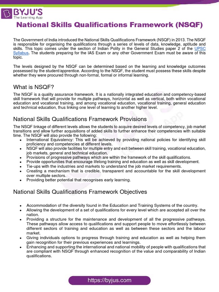 National Skills Qualifications Framework NSQF | PDF National Skills Qualifications Framework NSQF | PDF