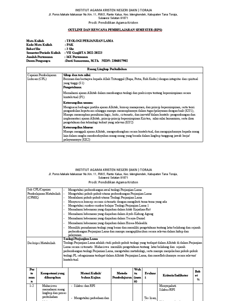 Outline Dan RPS Pneumatologi Dan Eskatologi | PDF | Sains & Matematika