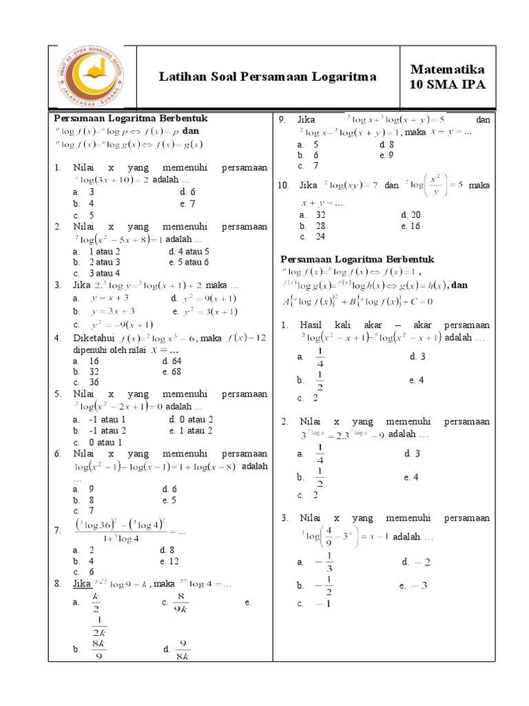 Latihan Persamaan Logaritma | PDF | Metode & Bahan Ajar