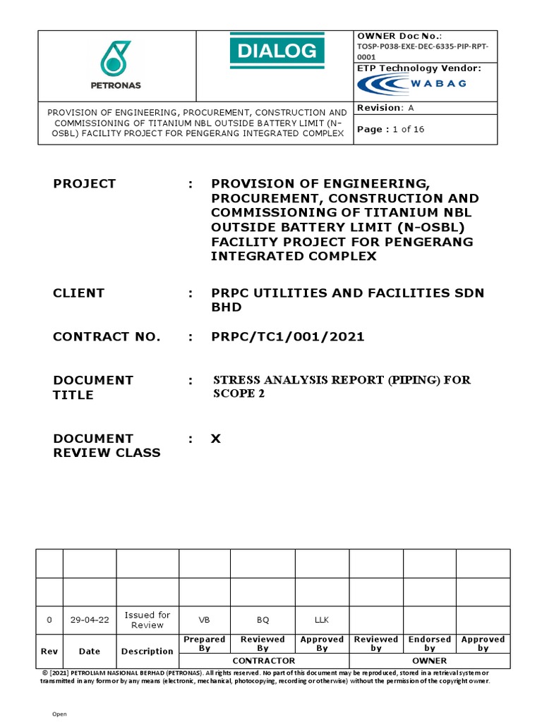 Tosp P038 Exe Dec 6335 Pip RPT 0001 | PDF | Pipe (Fluid Conveyance ...