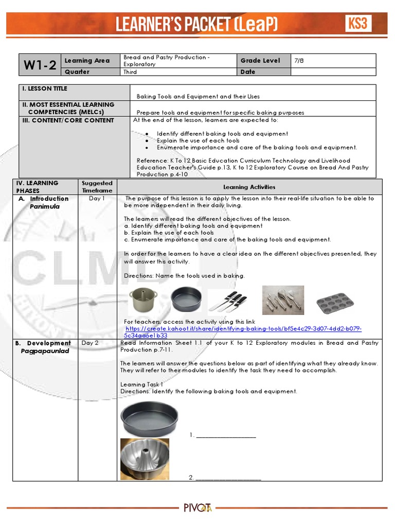 TLE - Bread - PastryProduction7 - 8 - Week1 - 2 | PDF | Baking | Learning
