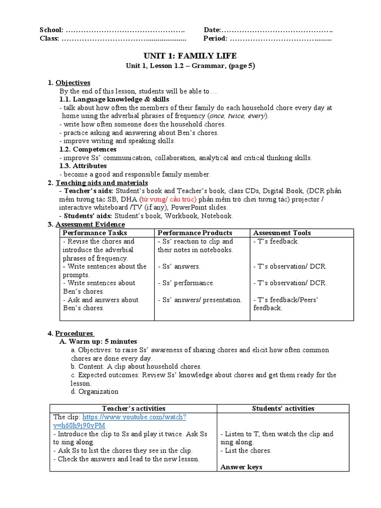 Unit 1 Lesson 1 2 Grammar Trang 5 Pdf Education Theory Human