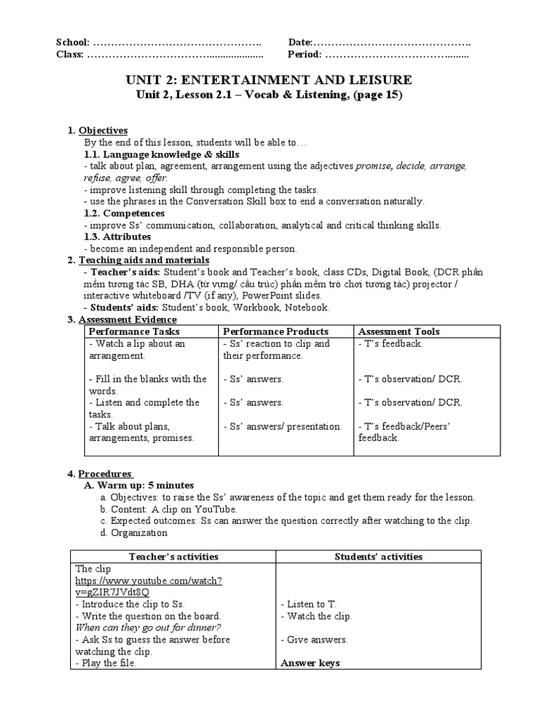Unit 2, Lesson 2.1 – Vocab & Listening | PDF | Cognition | Learning