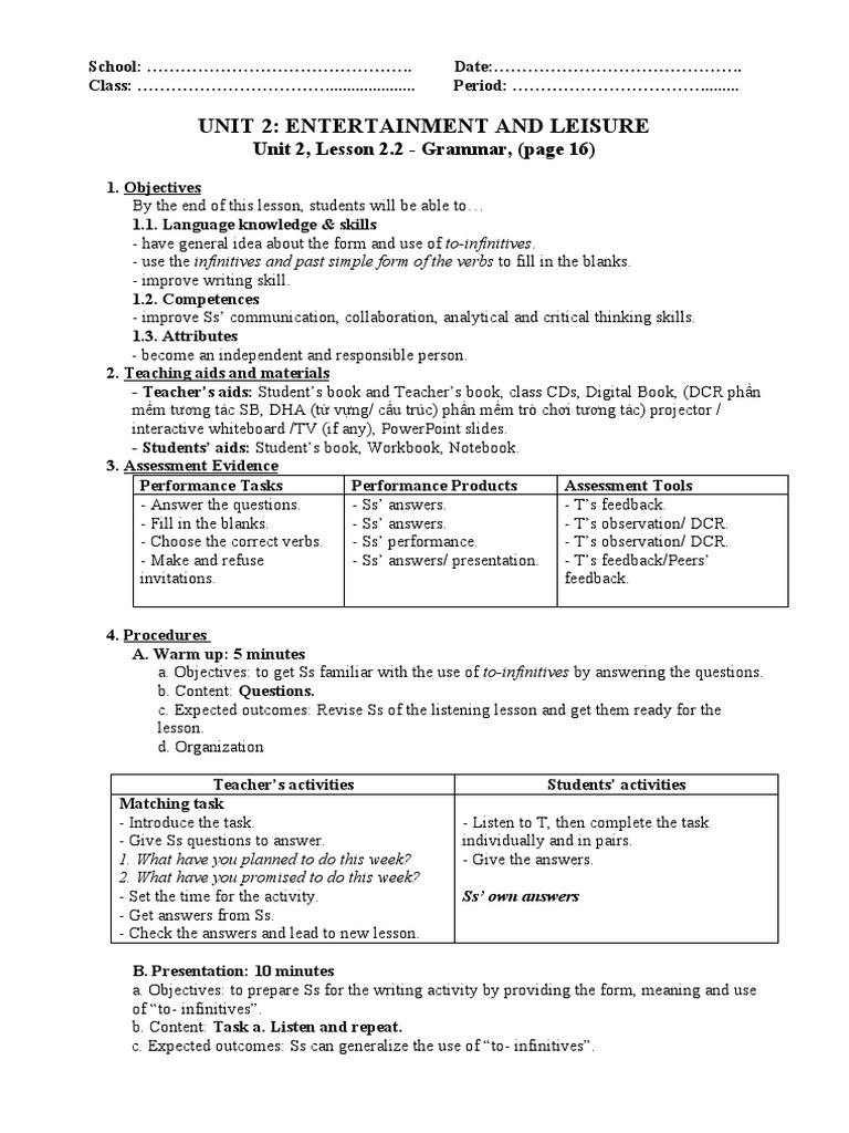 Unit 2, Lesson 2.2 - Grammar | PDF | Teachers | Education Theory