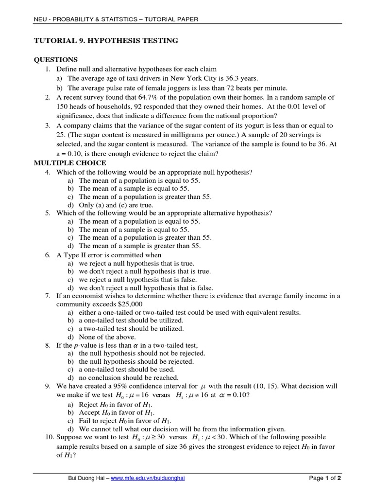 ProbStat Tutor 09 | Download Free PDF | P Value | Statistical Significance