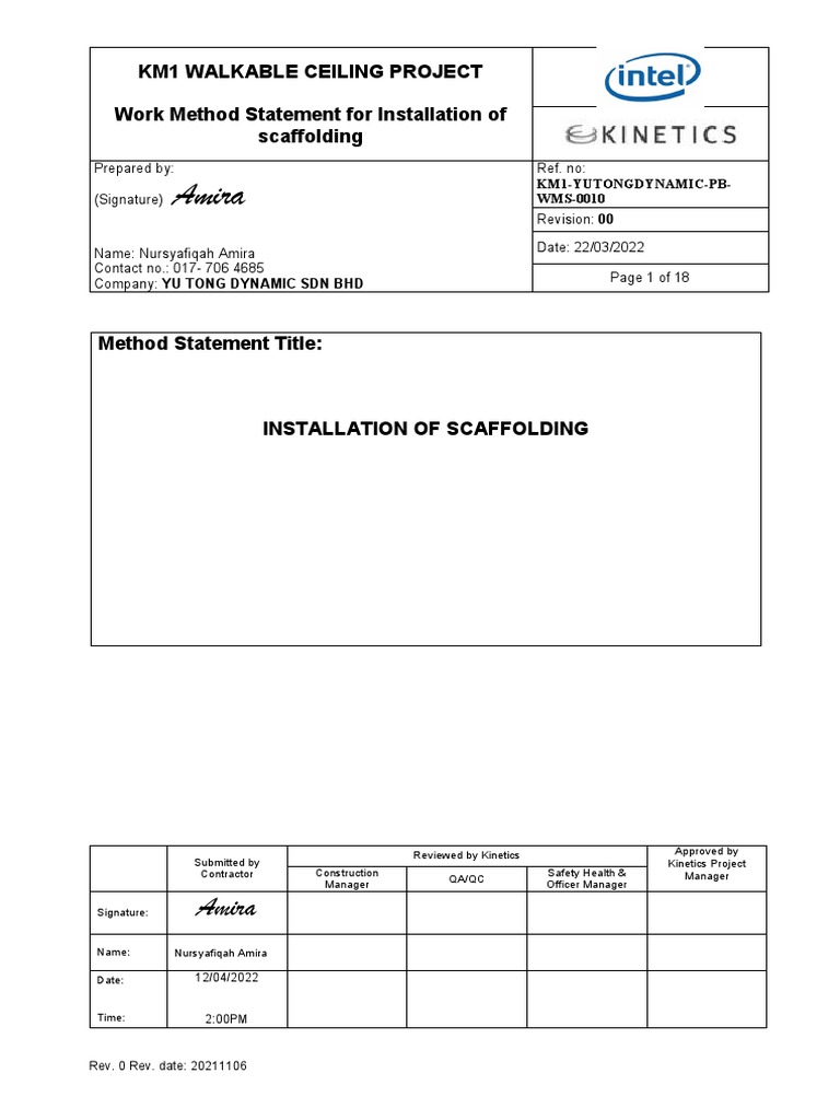 Work Method Statement - Installation of Scaffold | PDF | Scaffolding ...