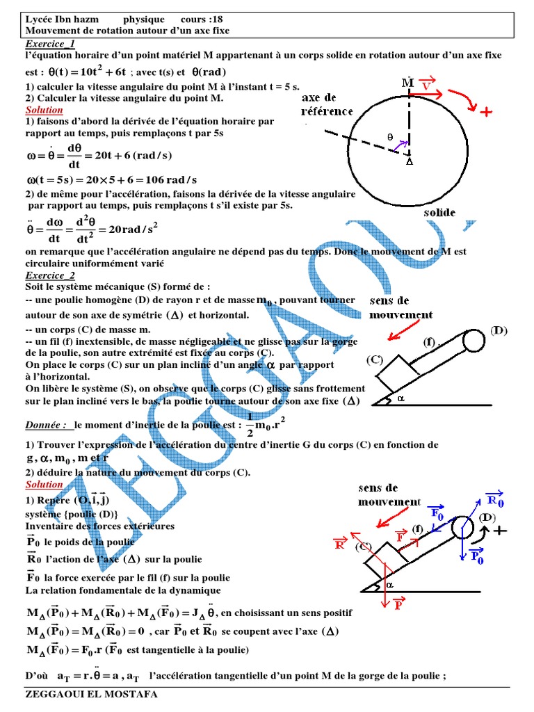 Dynamique de rotation : exercices corrigés | PDF | Méthodes et ...