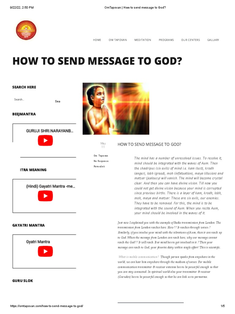 OmTapovan - How To Send Message To God | PDF | Mantra | Indian Religions