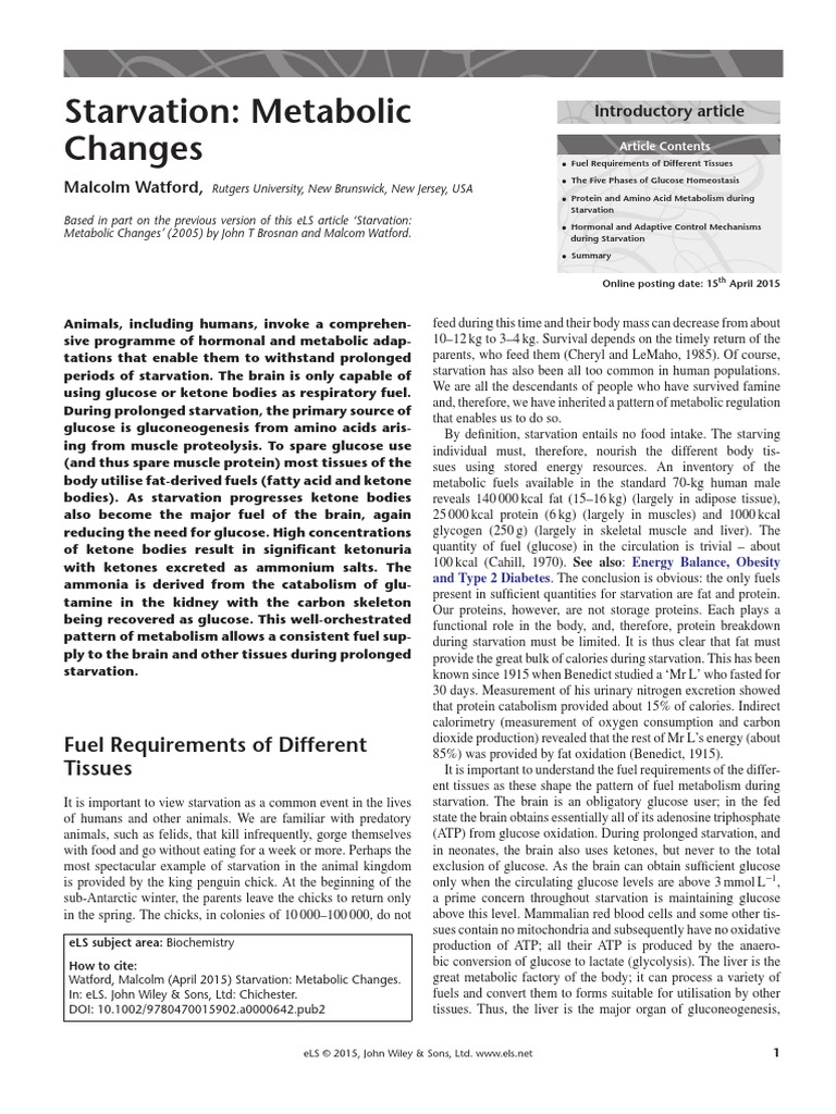 Watford 2001 | PDF | Alanine | Starvation