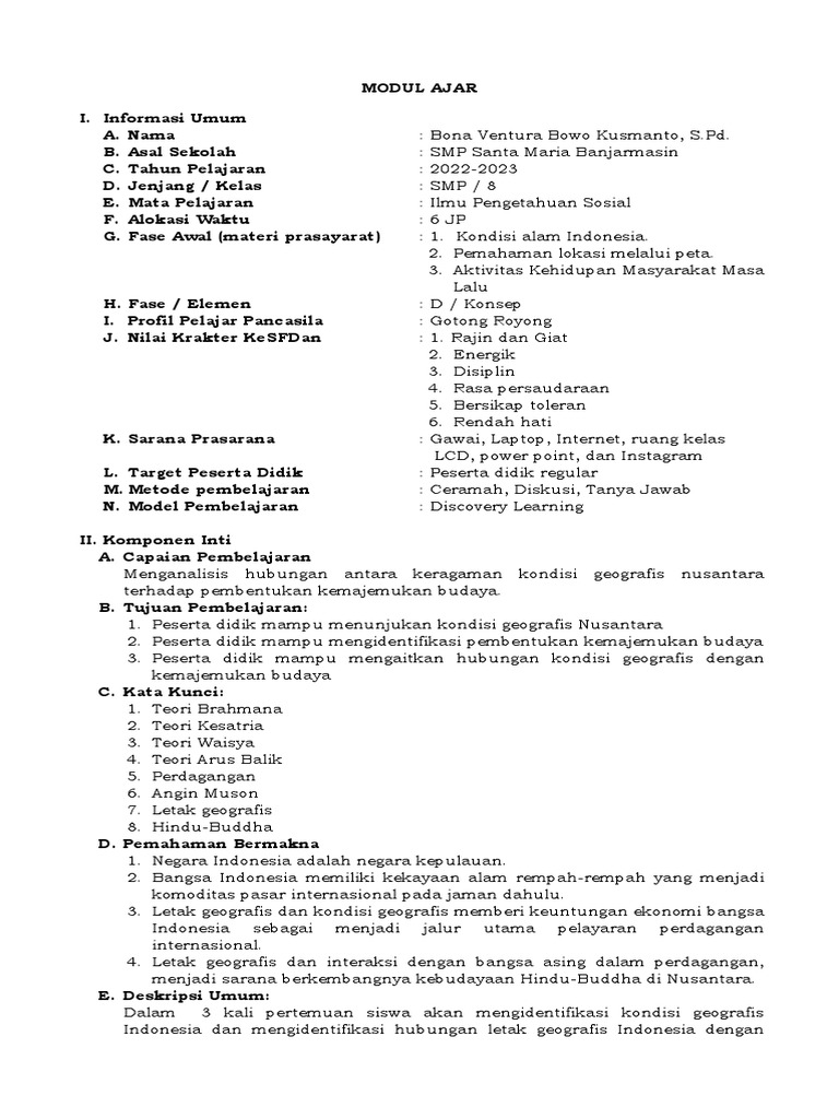 Modul Ajar Ips Discovery Learning Pembelajaran Bermakna | PDF