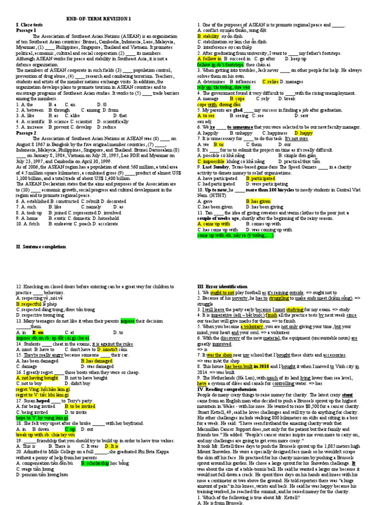 11A 11B END OF TERM Test 1 | PDF | Southeast Asia