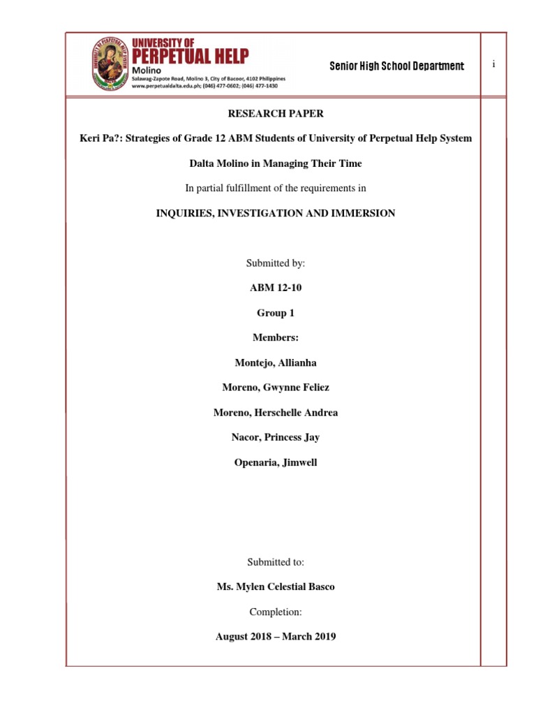 ABM 12 10. Group 1 Final Paper. | PDF | Survey Methodology | Procrastination