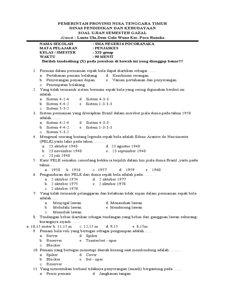 Ujian Akhir Kelas Xii 2019-2020 | PDF | Olahraga & Rekreasi