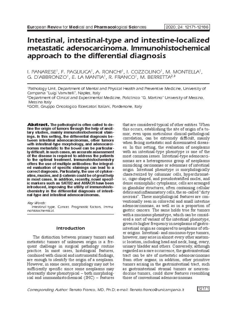 Intestinal, Intestinal-Type and Intestine-Localized Metastatic ...